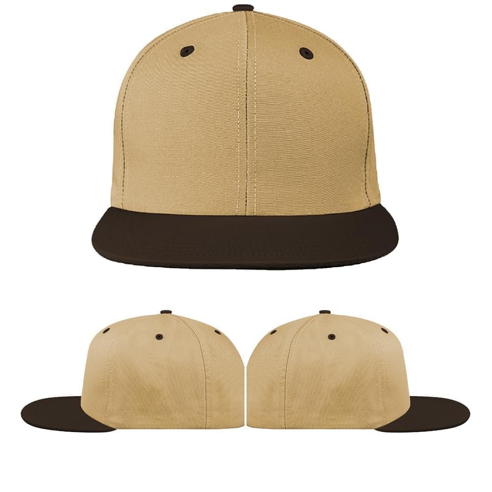 USA Made Khaki-Black Brushed Snapback Flat Brim